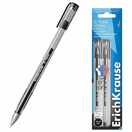 Набор ручек Erich Krause гелевых, упаковка 2 шт, для ЕГЭ, черные, 0.5 мм, G-Tone Stick Original 39516