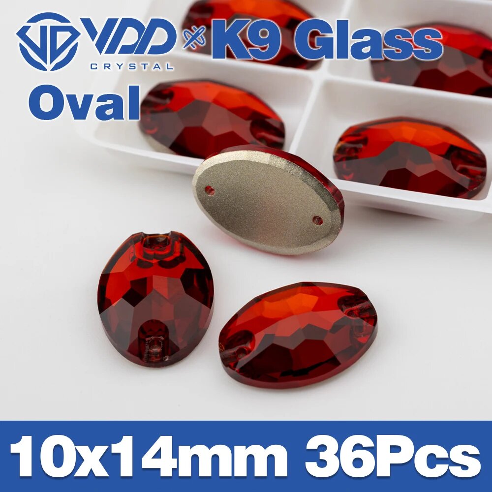 Стразы овальные гранат K9 Glass 10x14mm 36шт