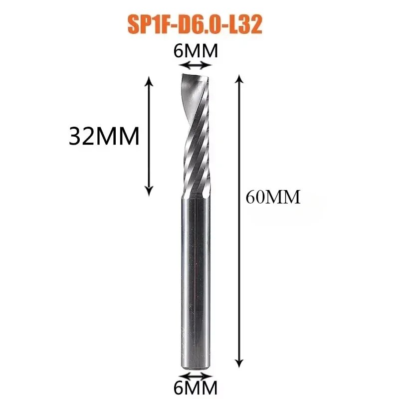1 шт. AAAAA 3,175 алюминиевая фреза с хвостовиком, спиральная концевая фреза с одной канавкой, 3D гравировка с ЧПУ, резьба по дереву, акриловая резка ACM SP1F-D6.0-L32