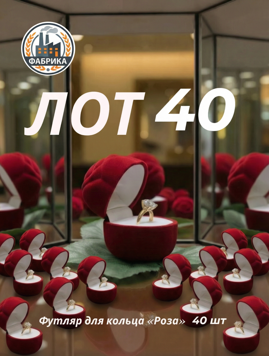 Футляр для кольца "Роза", бархат, красный, для помолвочных и обручальных колец 40 шт