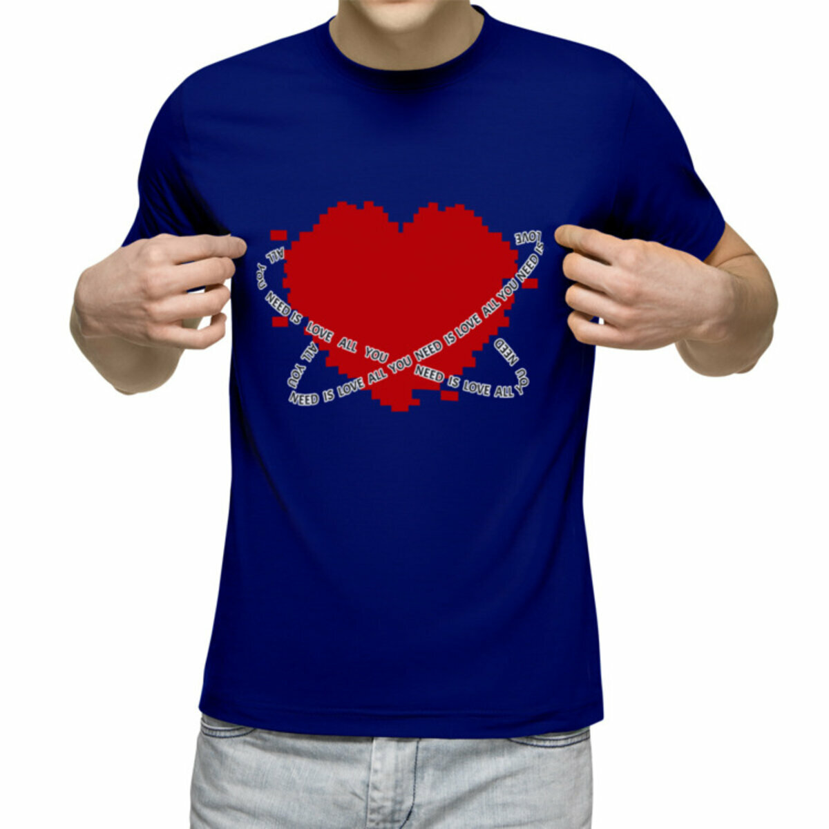 Мужская футболка «Cердце подарок любимому all you need is love» (синий, L)