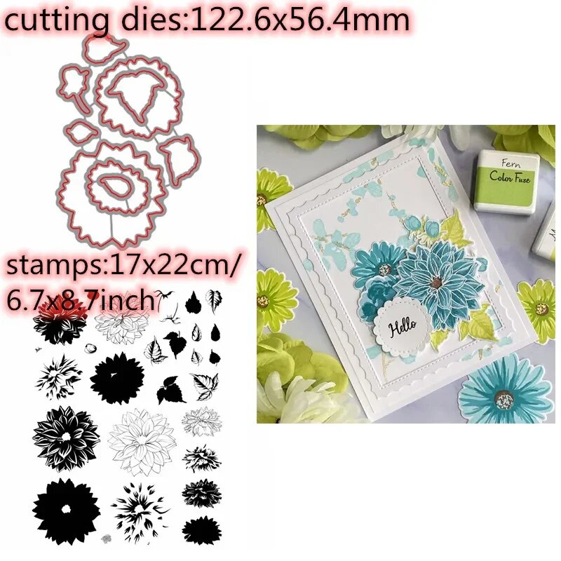 Набор для скрапбукинга Flower, штампы и вырубки, ST0466A1H6162, бирюзовый