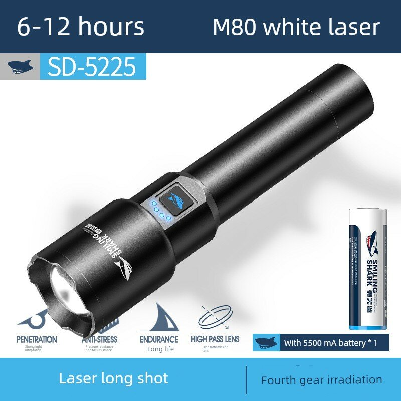 Улыбающаяся акула, белый лазер, супер яркий фонарик, длительный срок службы, сильный свет, тактический уличный походный