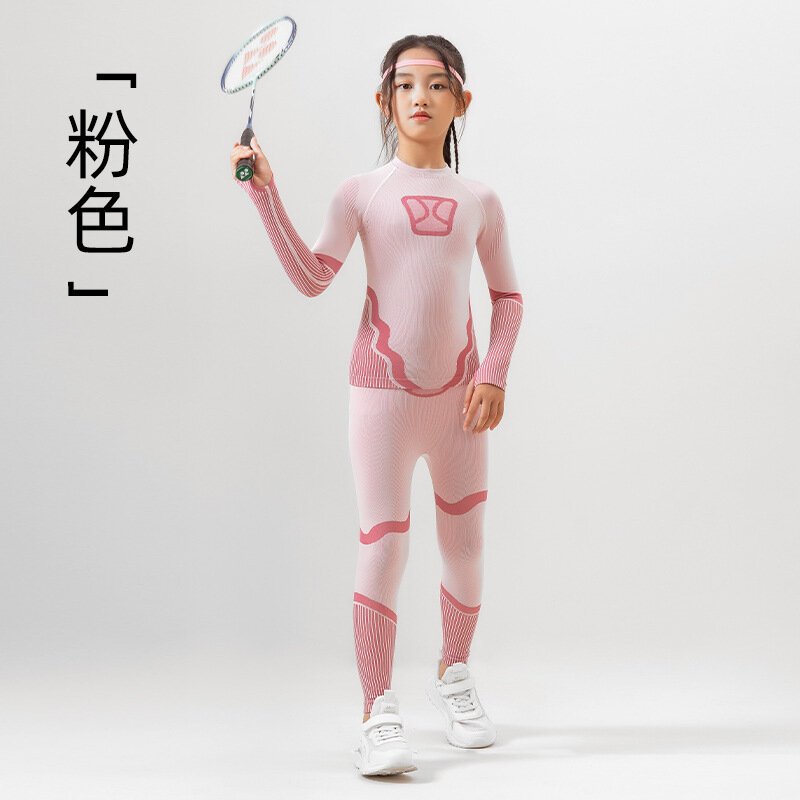 Осенне-зимний детский комбинезон, вязаное термобелье для мальчиков и девочек, спортивный, влагоотводящий, для физической подготовки, длинный рукав, лыжный комплект