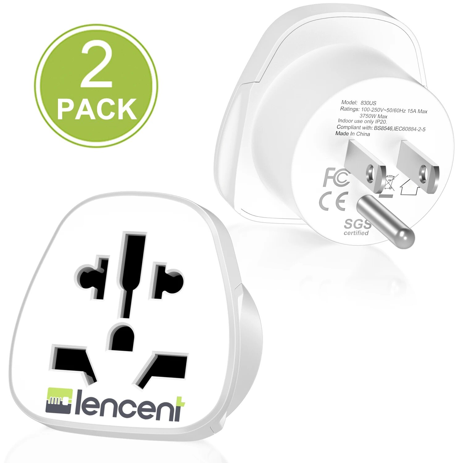 2 шт. международный адаптер DATICH 830AU, 2Pack World to US