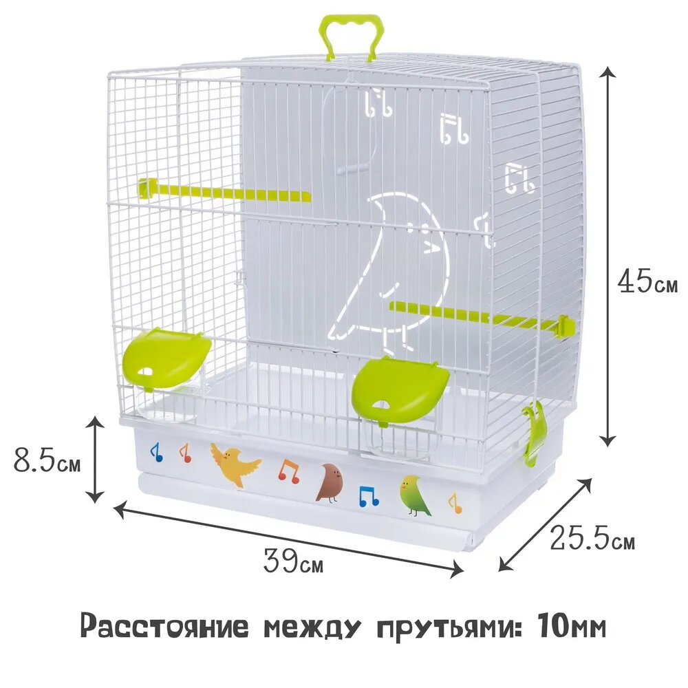 Клетка для птиц с глухой задней стенкой VOLTREGA (645B), белый/зеленый, 39х25.5х45см (Испания)