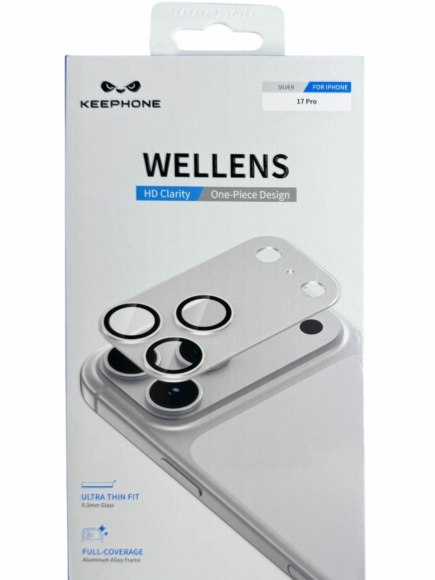 Защитные Линзы KEEPHONE WELLENS на всю камеру для телефона iPhone 17 Pro, PREMIUM camera lens, цвет Silver (серебристые)