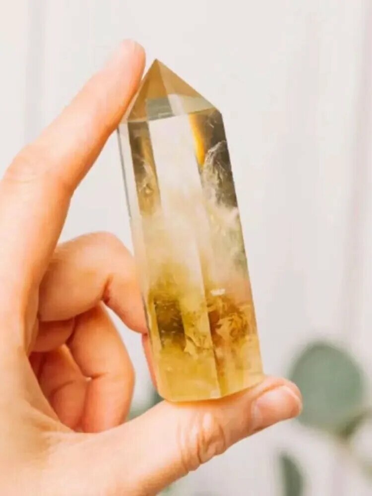 Натуральный цитриновый кристалл 7-8 см золотистый стержень для привлечения богатства и удачи
