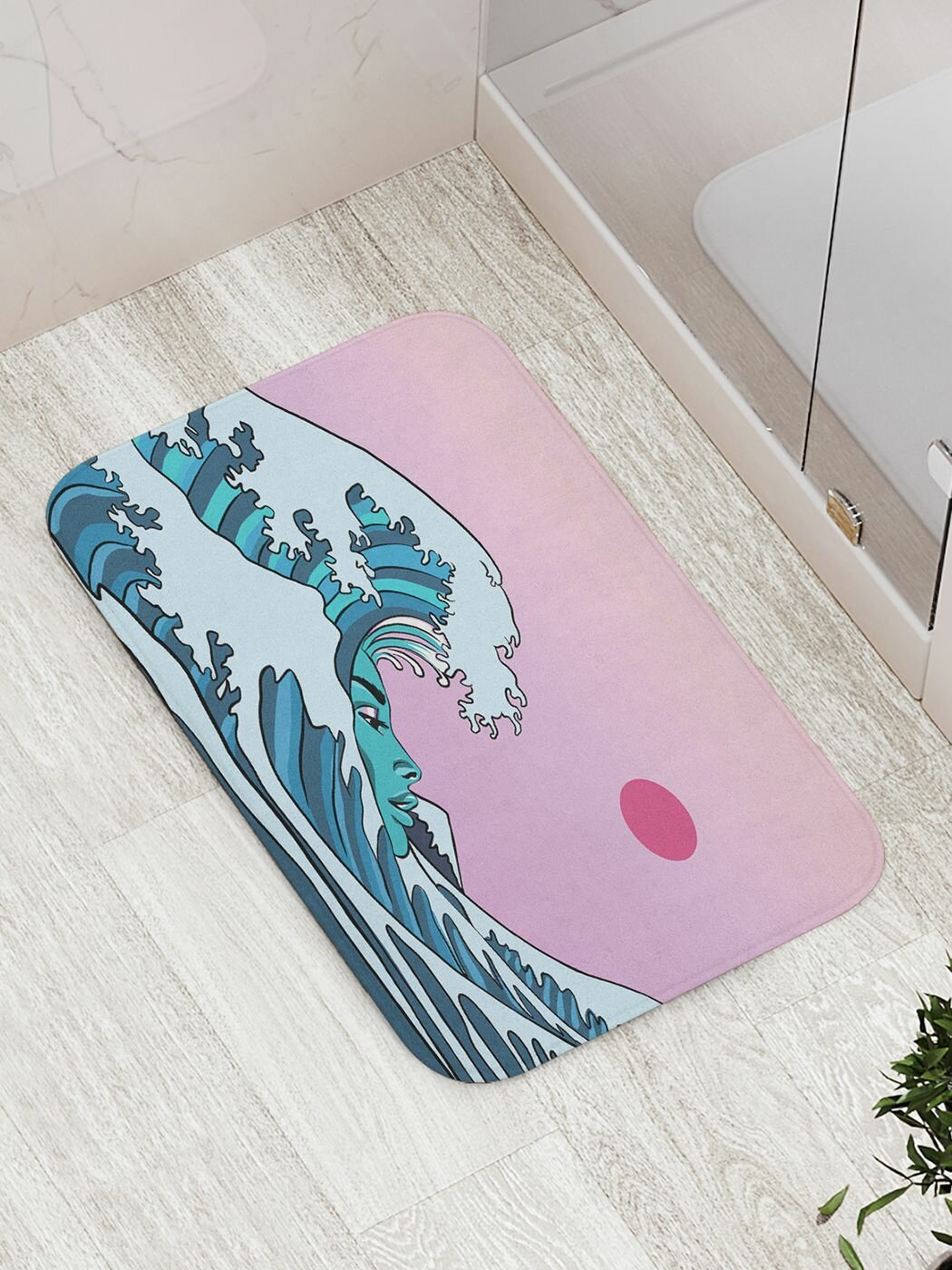 Коврик для ванной комнаты, туалета "Девушка волна" противоскользящий, 52х77 см, JoyArty