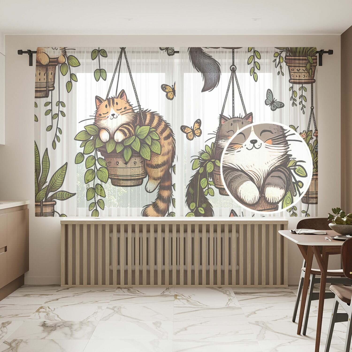 Тюль, фототюль короткий JoyArty "Шкодные коты" высота 180 см, ширина 145 см (по 2 полотна)