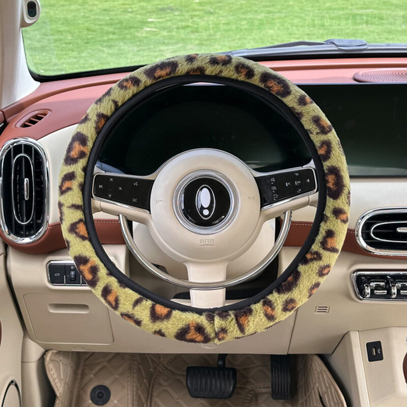 Новый чехол на руль автомобиля с леопардовым принтом, зимний чехол на руль, мягкий, теплый, противоскользящий защитник руля