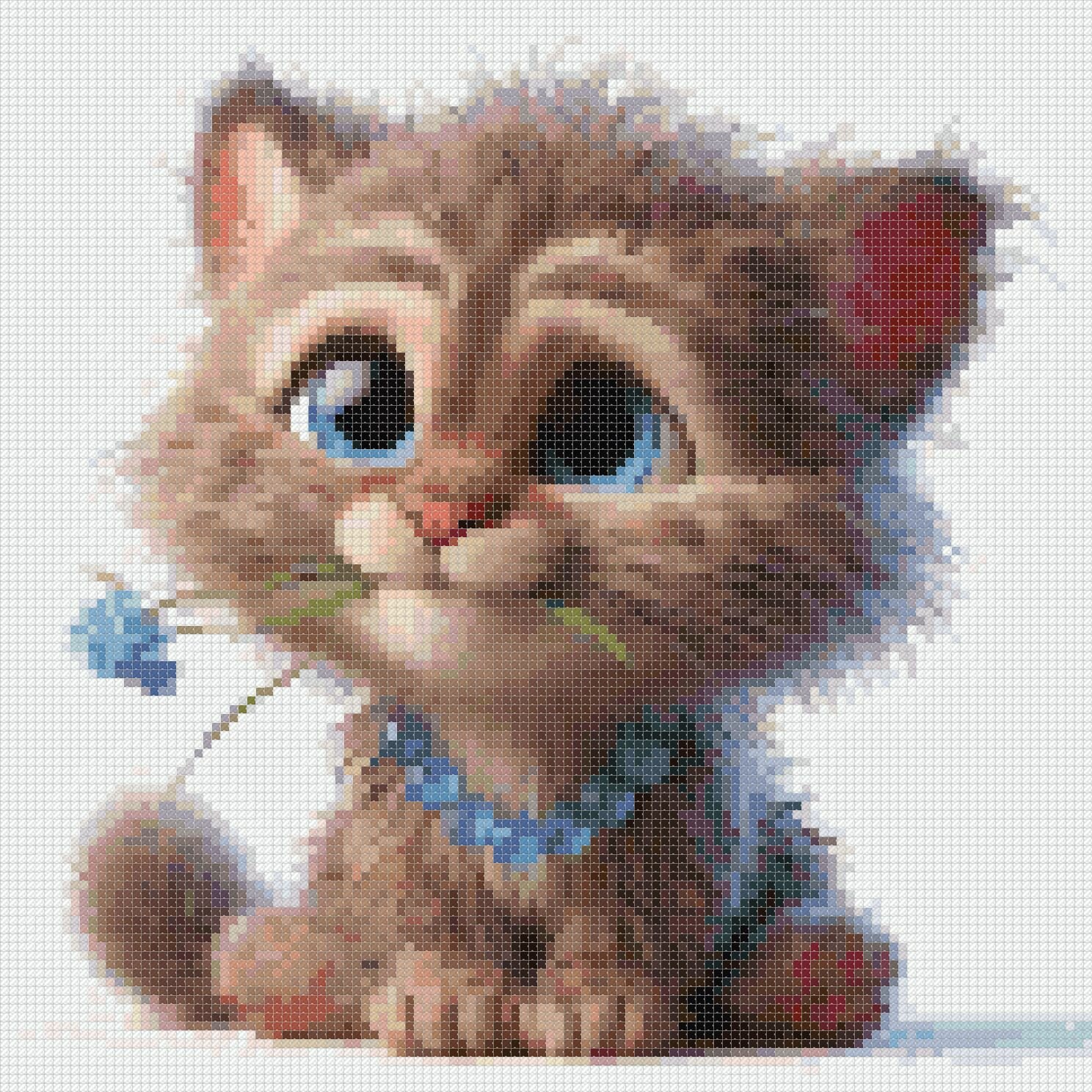 Схема вышивки крестиком Кот с цветком (без мулине) 124х124 стежков (22х22 см) 61 цвет