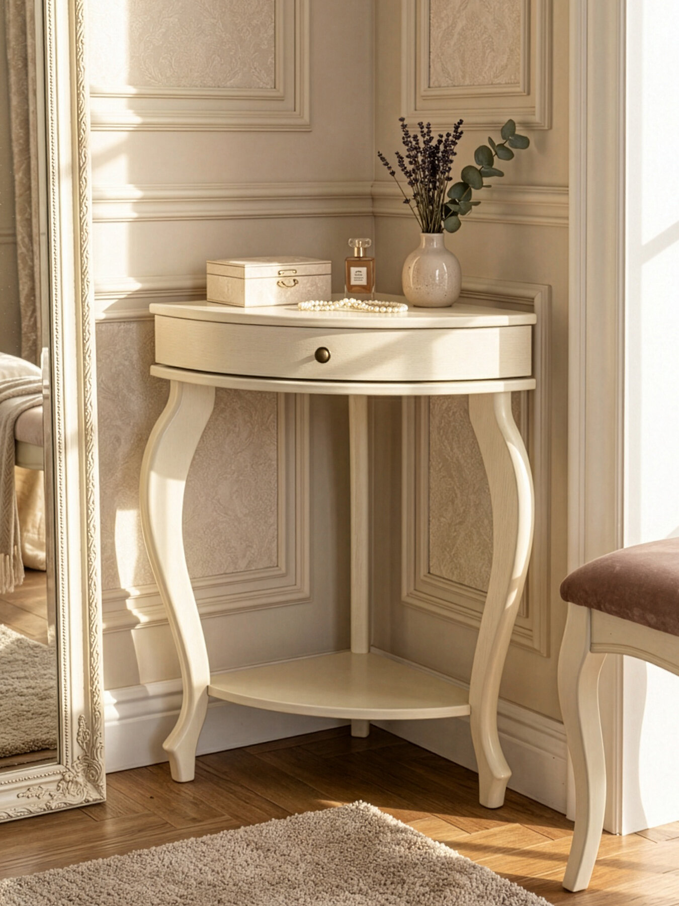 Консоль IFERS угловая, на ножках, с ящиком и полкой Элегант цвет дуб шампань Л