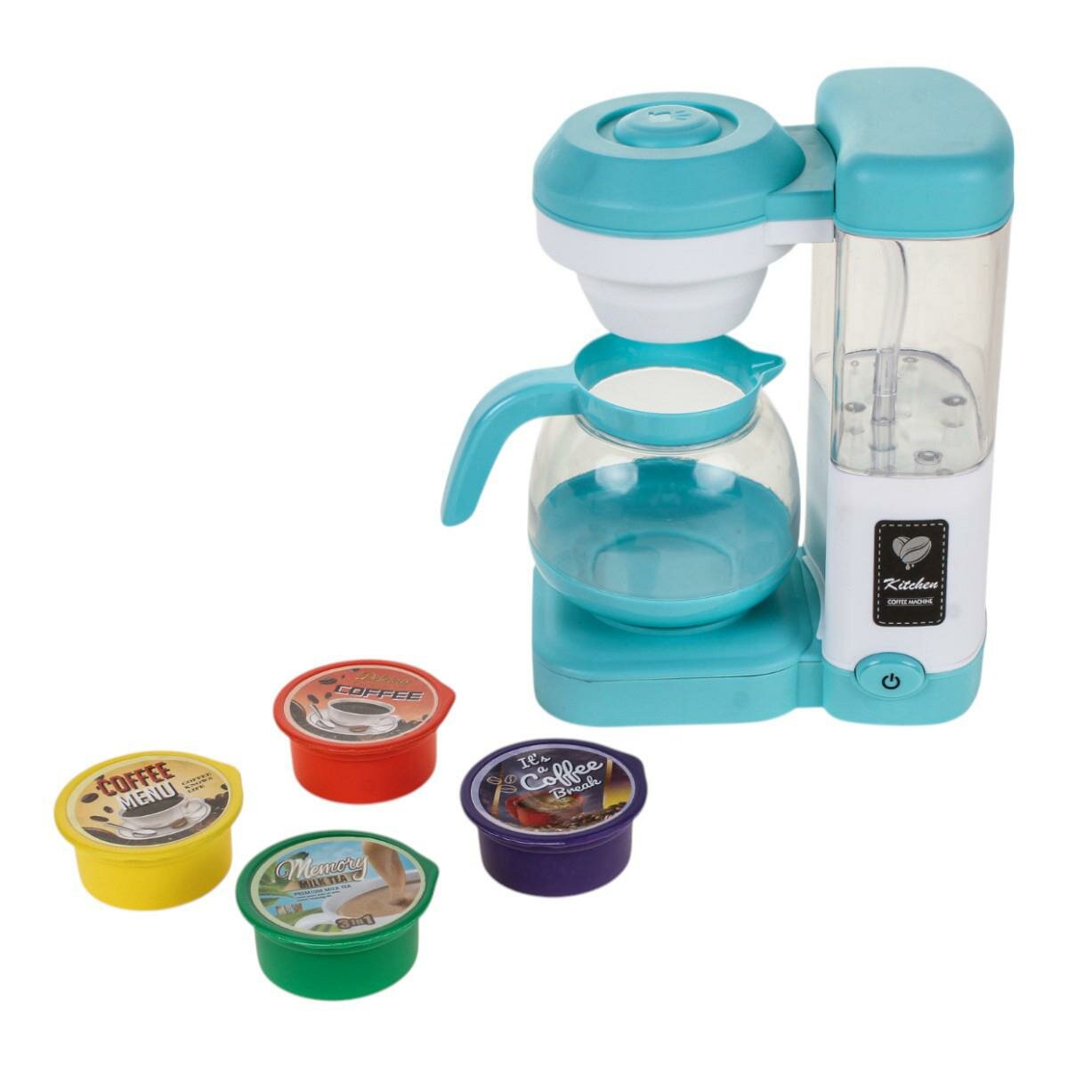 Игрушечная кофеварка «Happy Kitchen» с подсветкой и звуком, 4 капсулы, бело-бирюзовая, 25 см