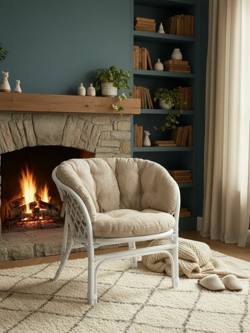 Кресло плетёное из ротанга с мягкими подушками