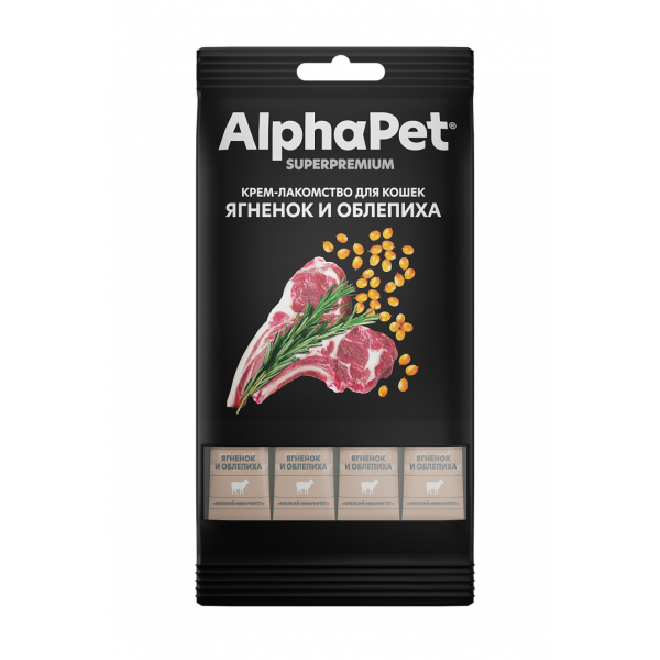 AlphaPet Крем-лакомство для кошек с Ягненком и Облепихой