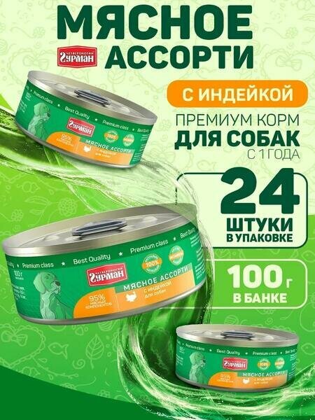 Четвероногий гурман 24 шт по 100 г влажный корм для собак мясное ассорти с индейкой