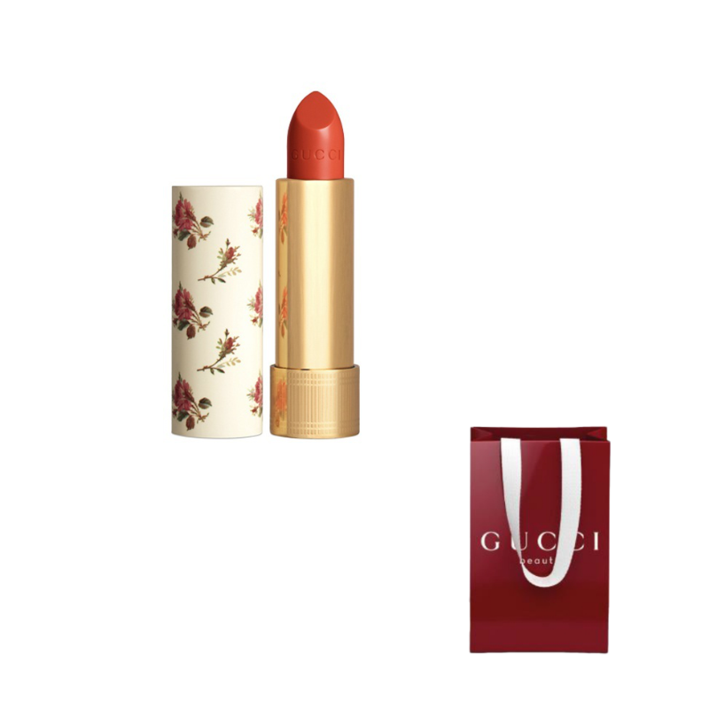 Помада женская GUCCI Golden Tube Floral Qingsi Silk, оттенок #302 Bright Orange Agatha, увлажняющий