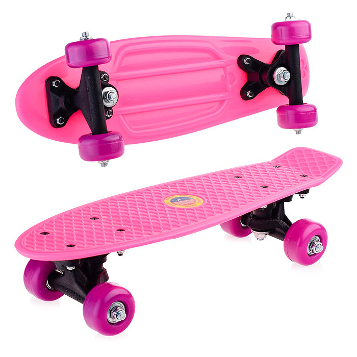 Пенни борд детский 42 см. / Скейт для детей (Скейтборд Круизер Лонгборд) пластиковый ROCKET 42 см, колеса PVC R0056 розовый без мешка -enj