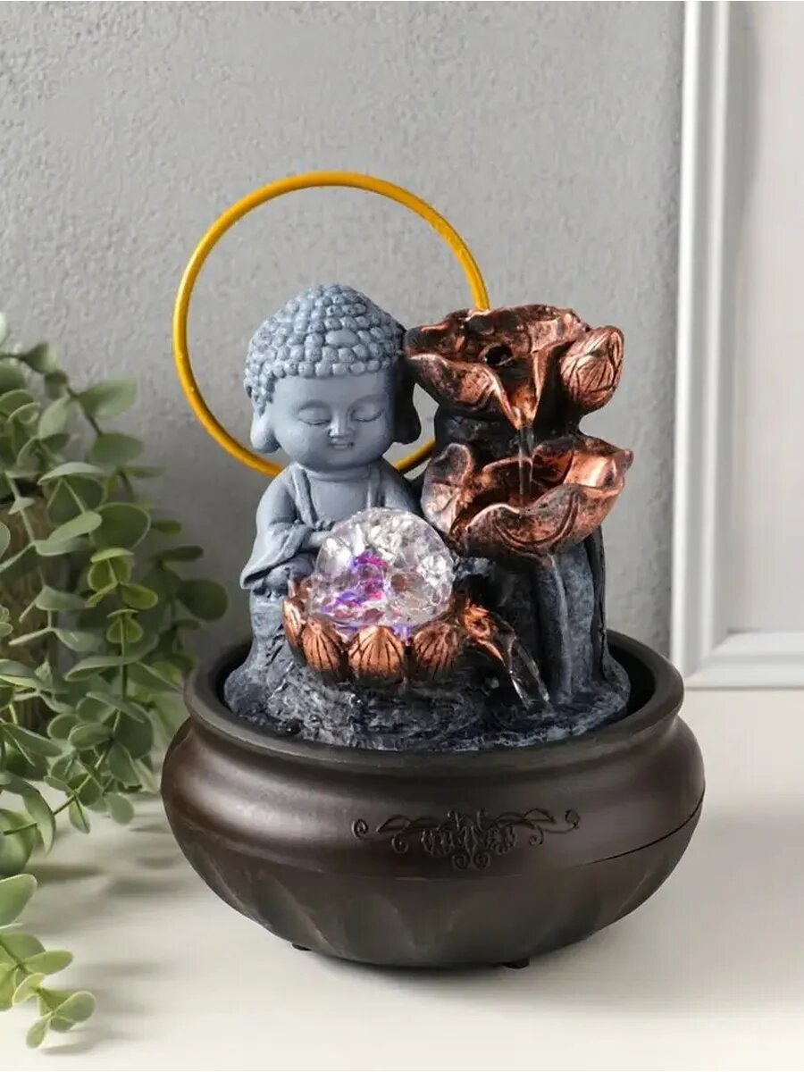 Настольный фонтан с подсветкой «Будда и лотосы»