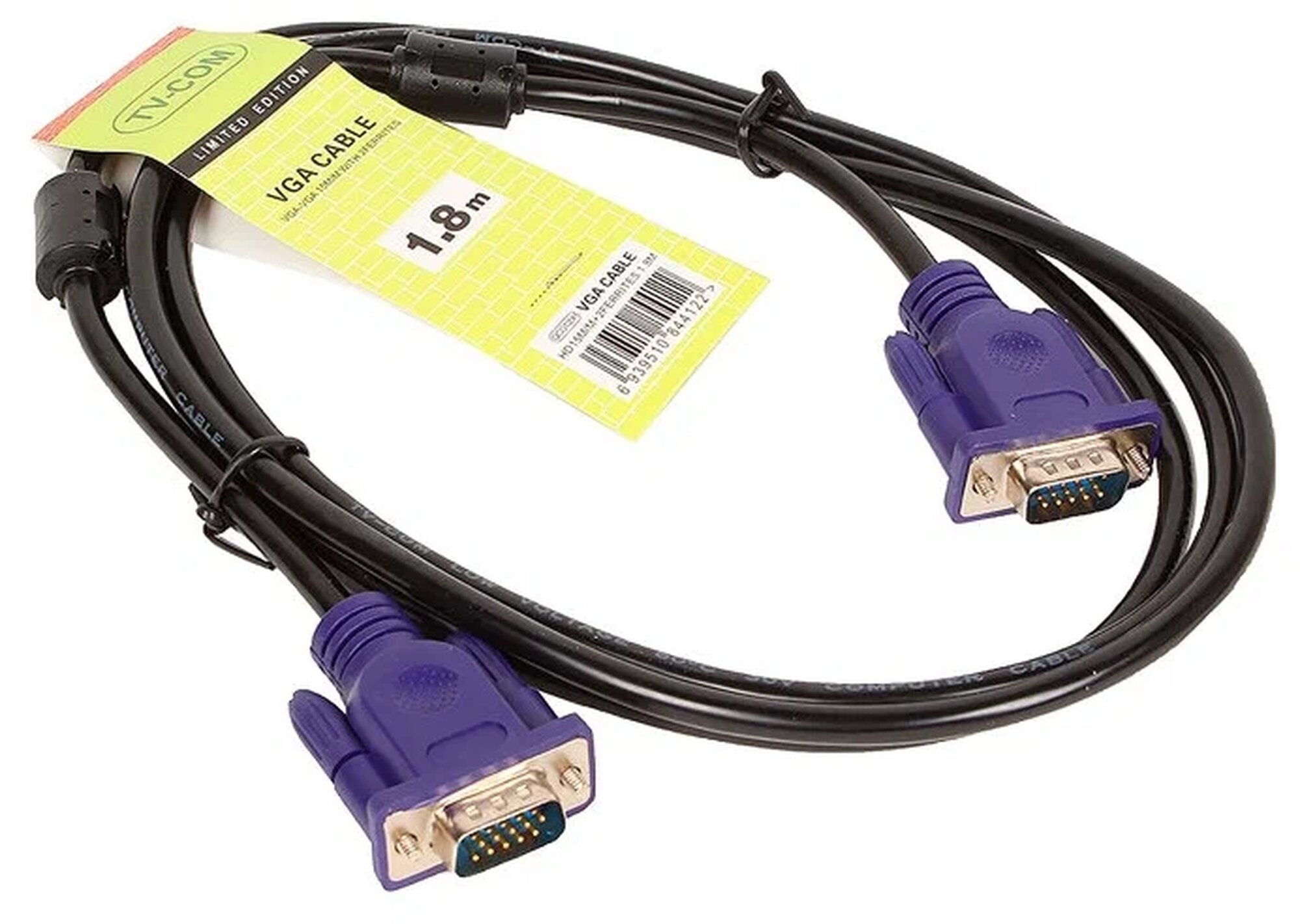 Кабель TV-COM SVGA - SVGA (QCG120H), длина 1.8 м, черный