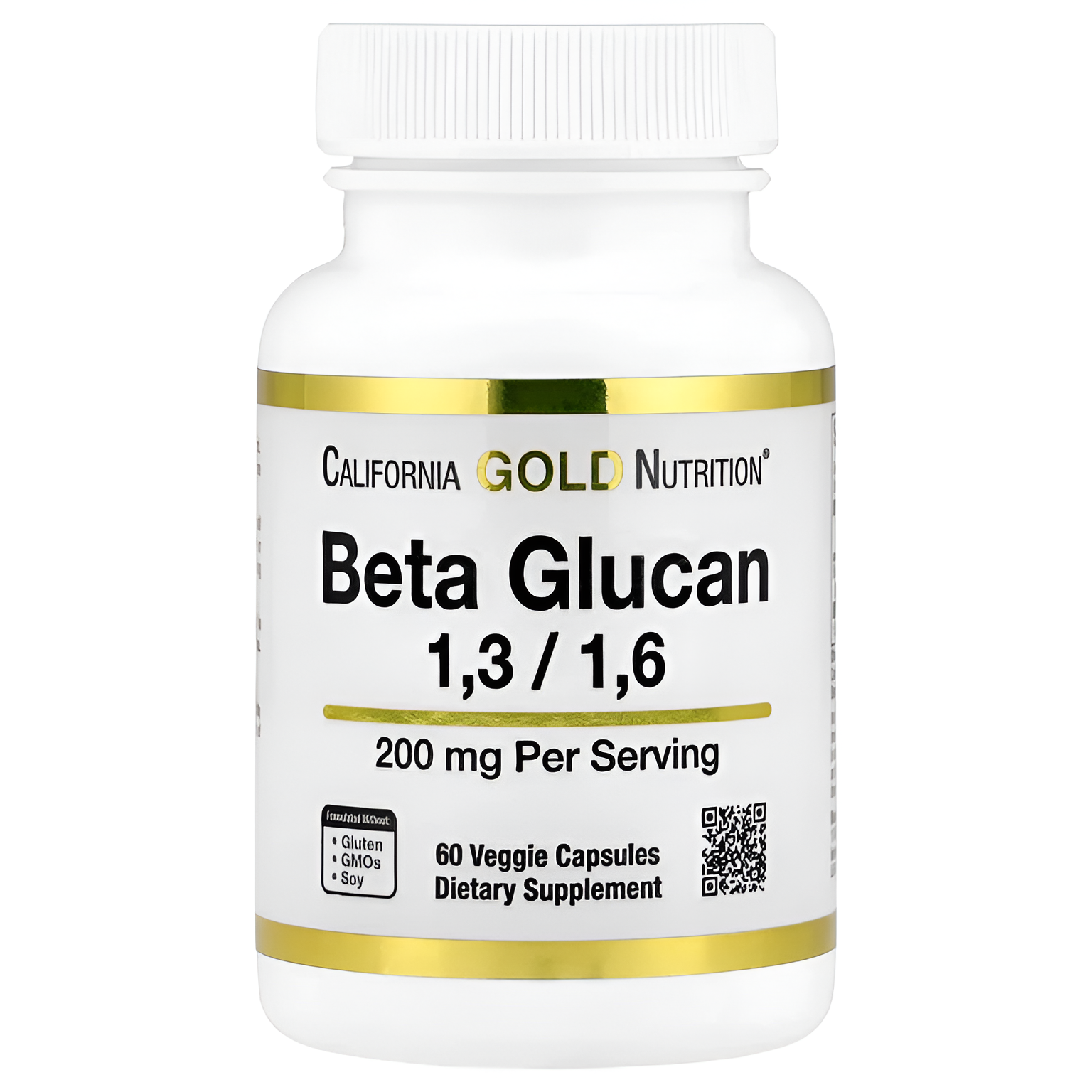 California Gold Nutrition, бета-глюкан 1–3, 1–6, 200 мг, 60 растительных капсул