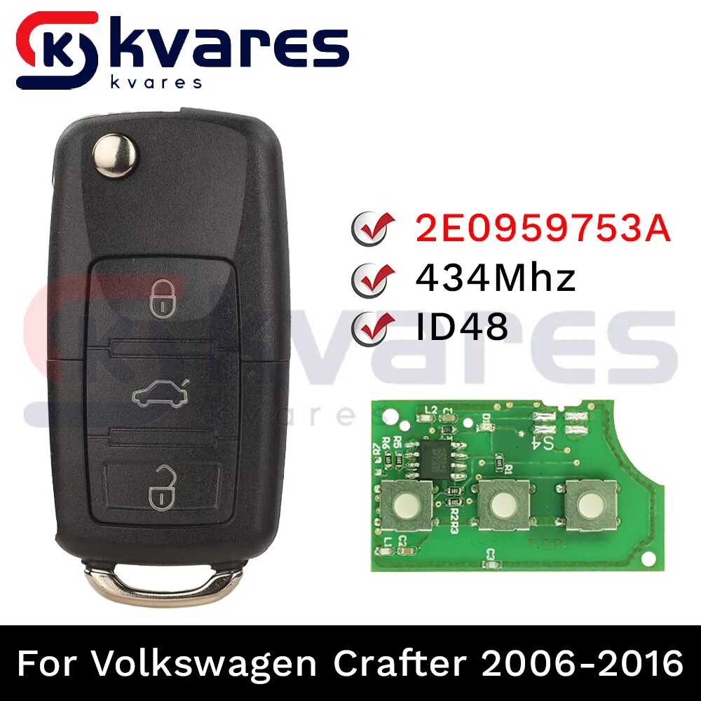 Автомобильный брелок Volkswagen Crafter 2006-2016, 3 кнопки, 434 МГц, 2E0959753