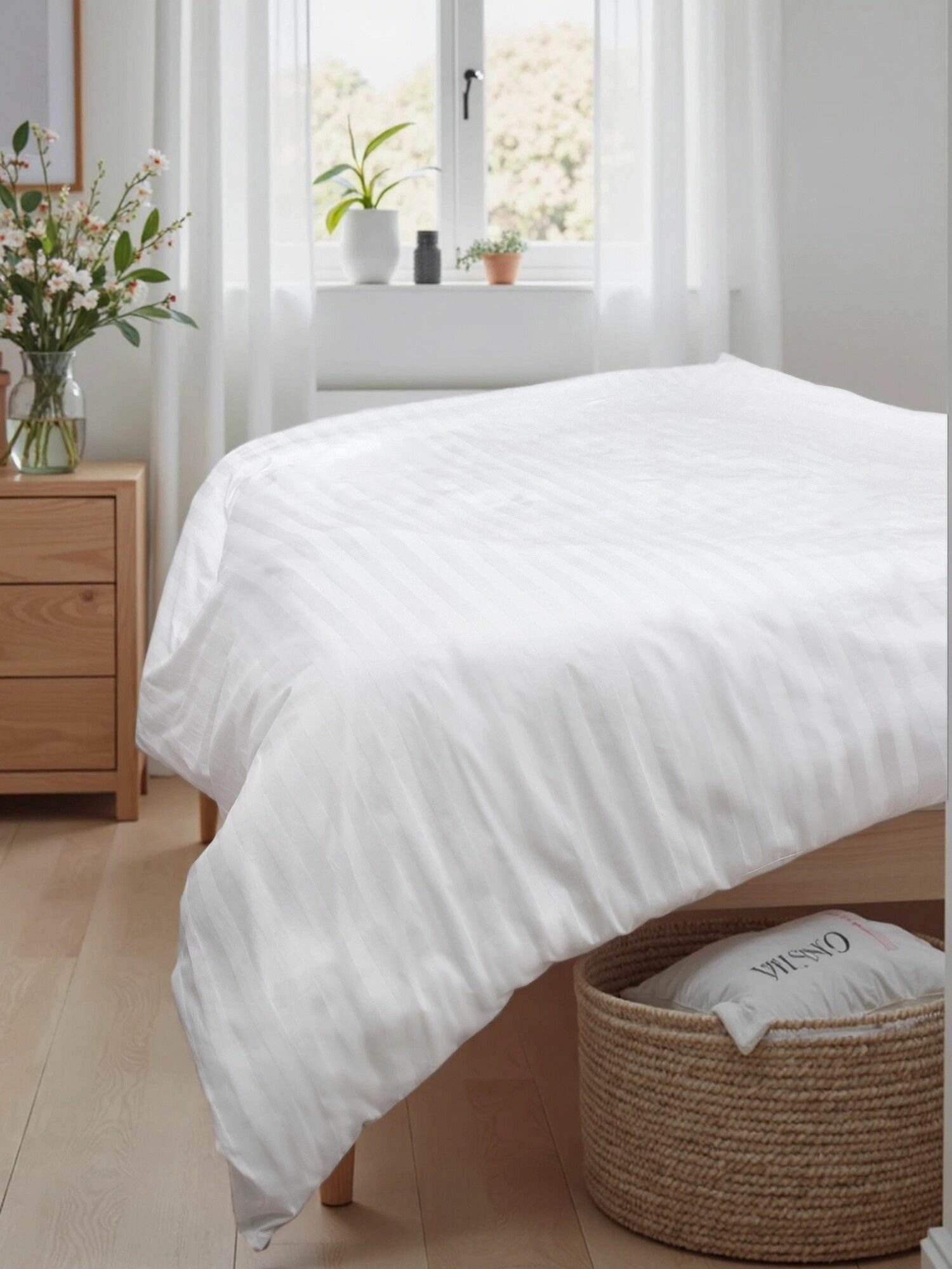 Пододеяльник Wellness, страйп-сатин, 145 см x 215 см, белый, на молнии