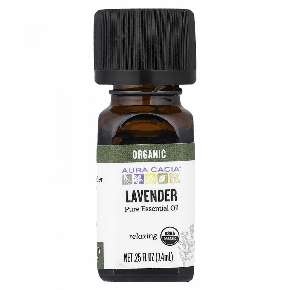 Aura Cacia, Чистое эфирное масло, органическая лаванда, 7,4 мл (0,25 жидк. унц.)