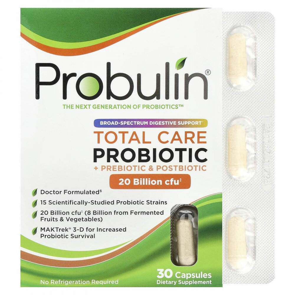 Probulin, Total Care, пробиотик, 20 млрд КОЕ, 30 капсул