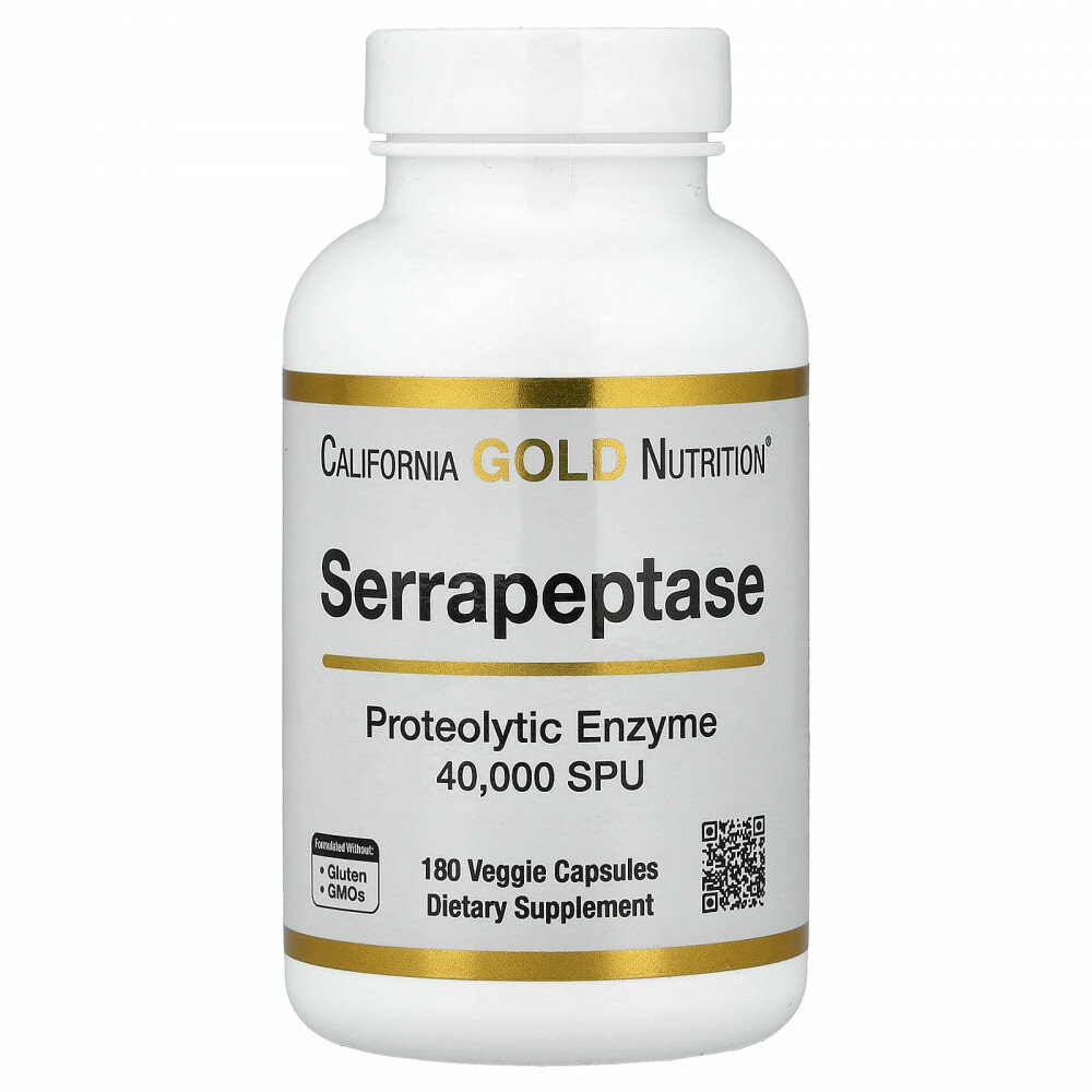 California Gold Nutrition, серрапептаза, протеолитический фермент, 40 000 SPU, 180 растительных капсул