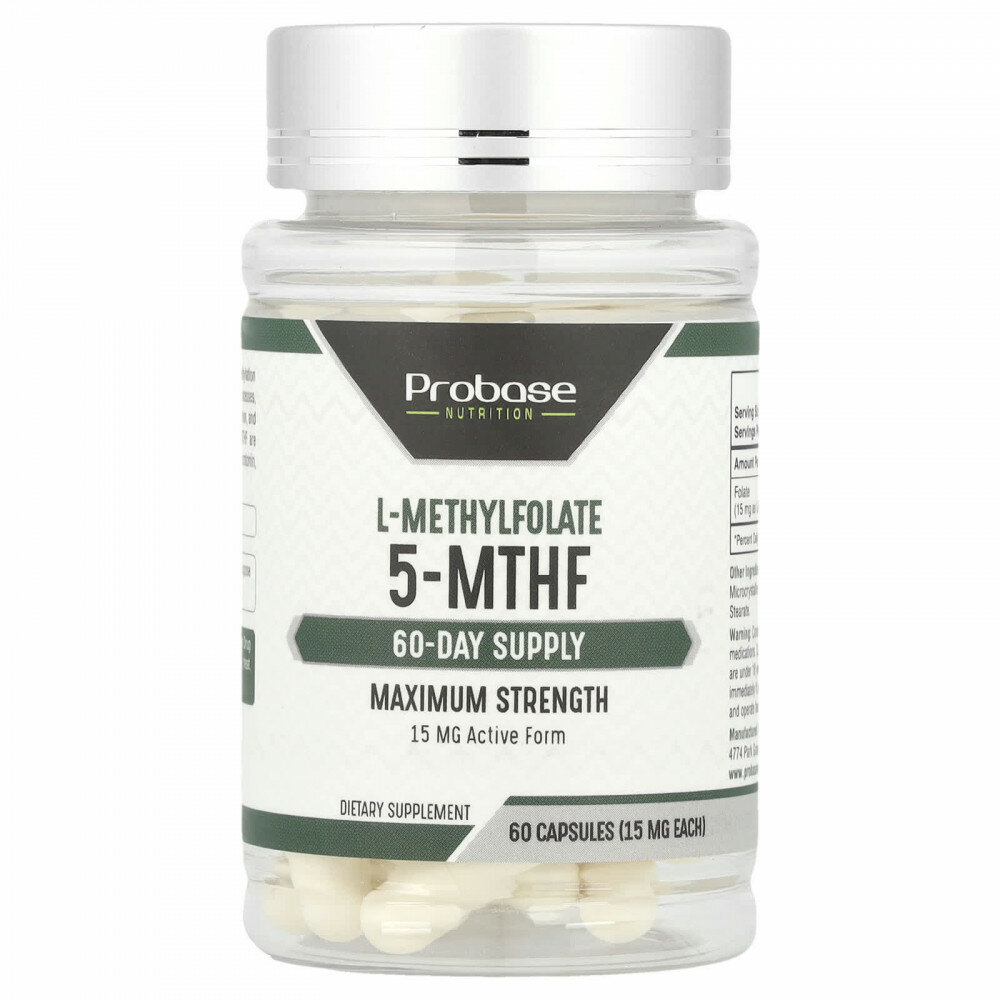 Probase Nutrition, L-метилфолат 5-МТГФ, 15 мг, 60 капсул