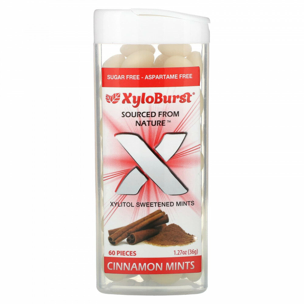 Xyloburst, подслащенные ксилитолом мятные конфеты, со вкусом корицы, 60 шт, 36 г (1,27 унции)