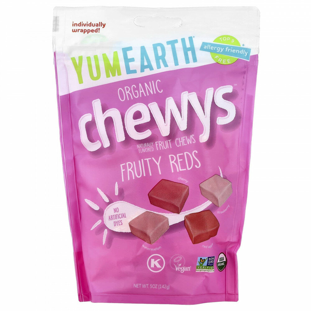 YumEarth, Organic Chewys™, фруктовые красные фрукты, 142 г (5 унций)