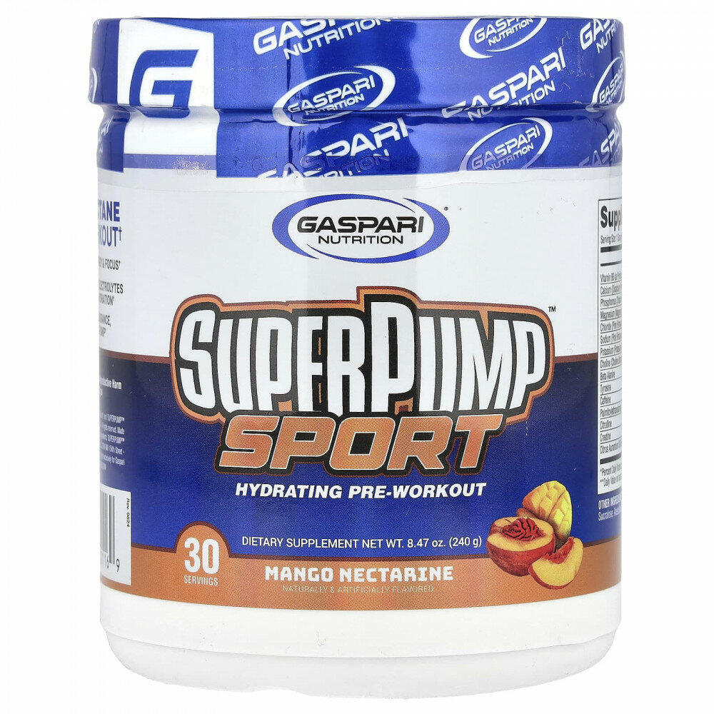 Gaspari Nutrition, SuperPump ™ Sport, увлажняющее средство перед тренировкой, нектарин из манго, 240 г (8,47 унции)