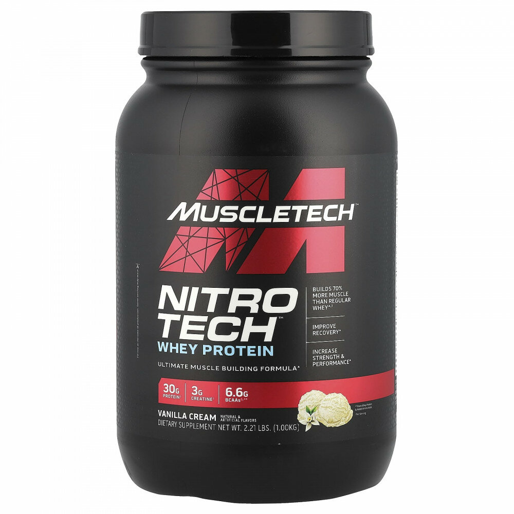 MuscleTech, Nitro-Tech ™ Whey Protein, ванильный крем, 1 кг (2,21 фунта)