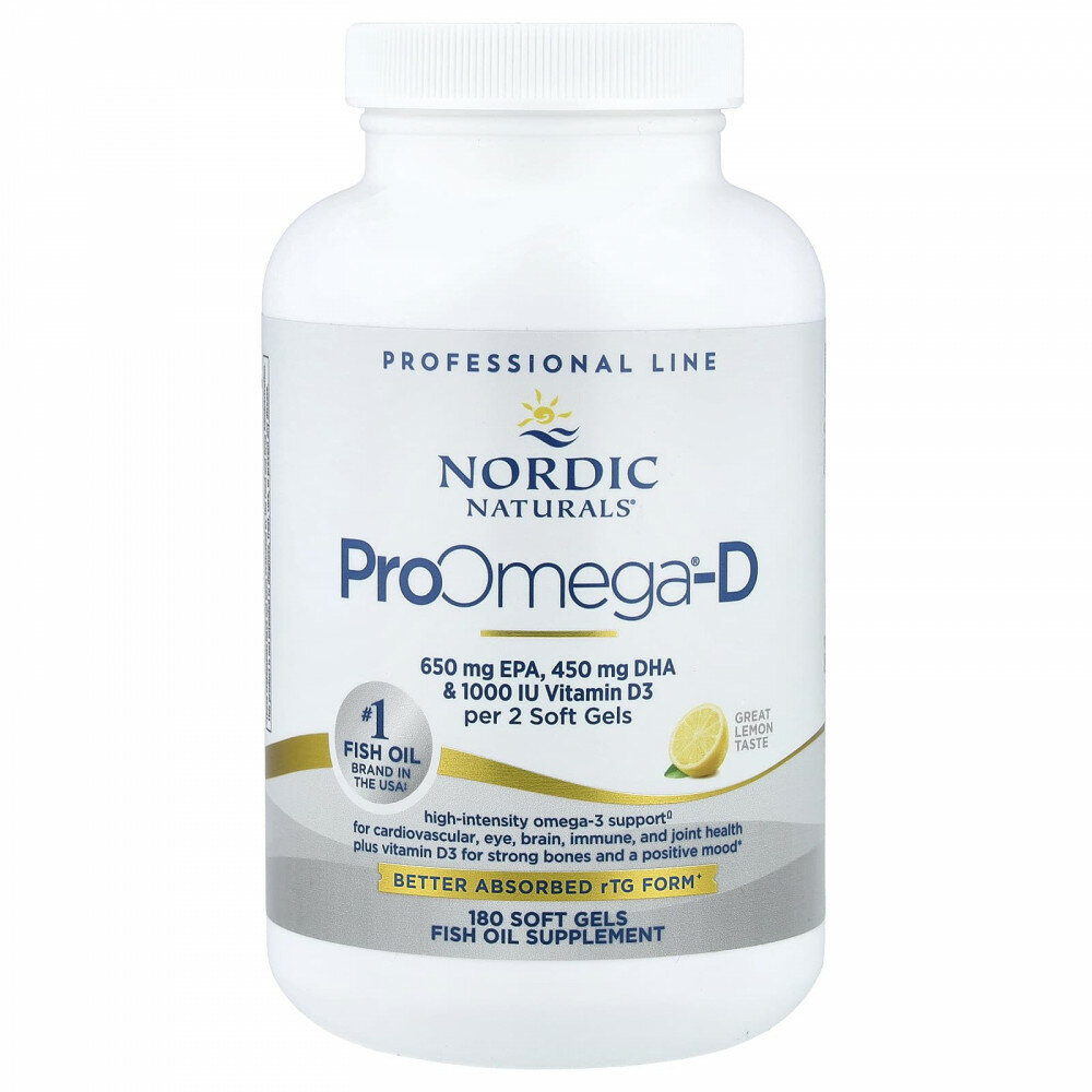 Nordic Naturals, ProOmega®-D, лимон, 180 капсул