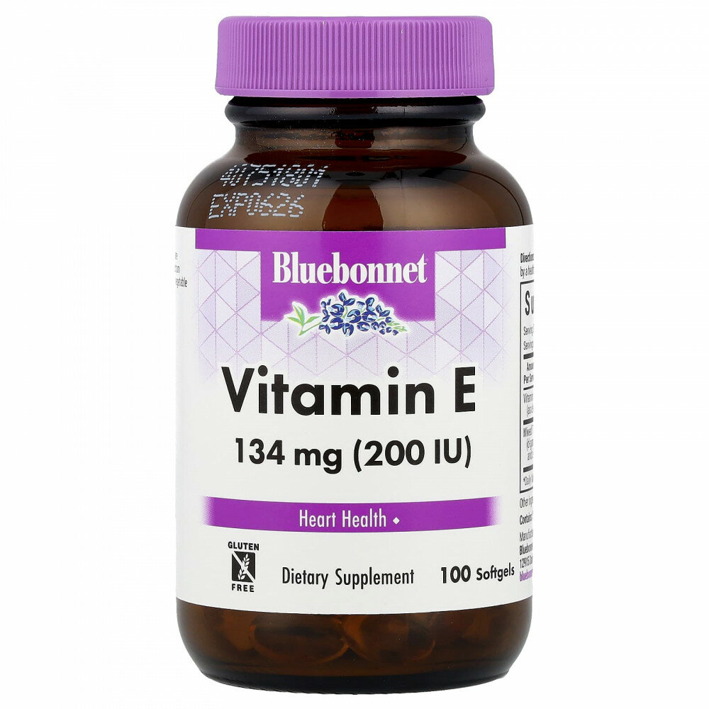 Bluebonnet Nutrition, Витамин E, 200 МЕ, 100 гелевых капсул