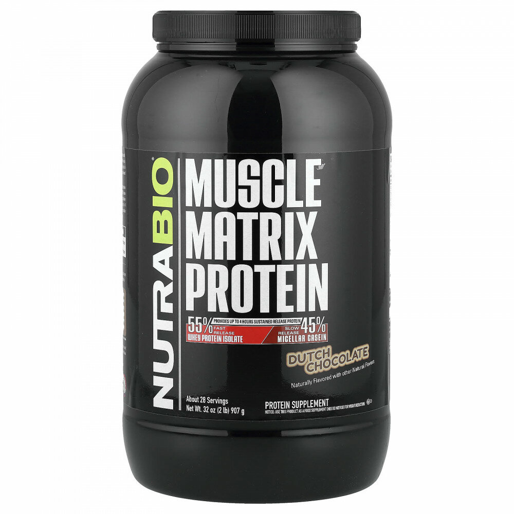NutraBio, Muscle Matrix Protein, голландский шоколад, 907 г (2 фунта)