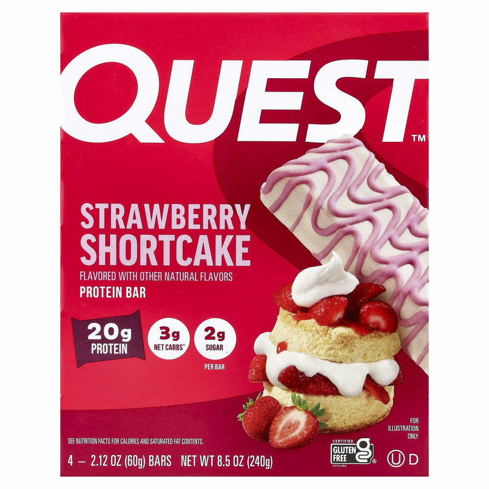 Quest Nutrition, протеиновый батончик, клубничное песочное печенье, 4 шт. по 60 г (2,12 унции)