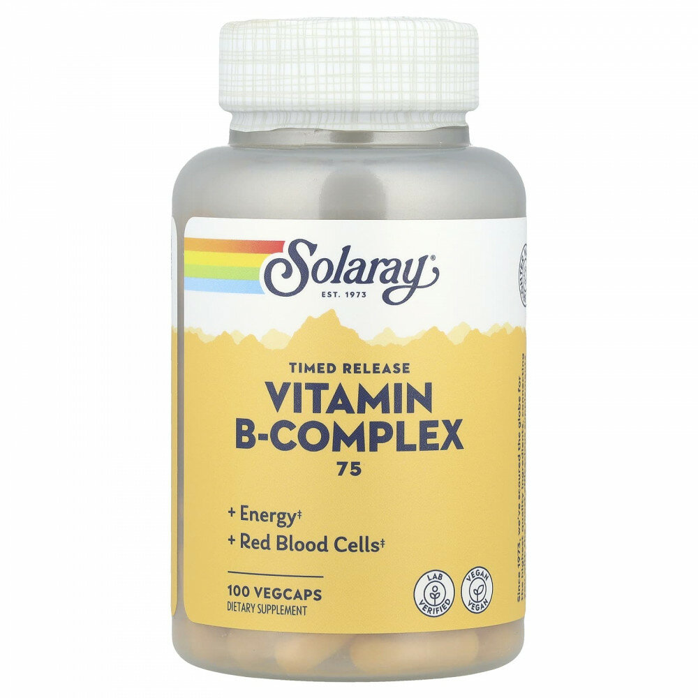 Solaray, B-Complex 75, комплекс с витаминами группы B медленного высвобождения, 100 вегетарианских капсул