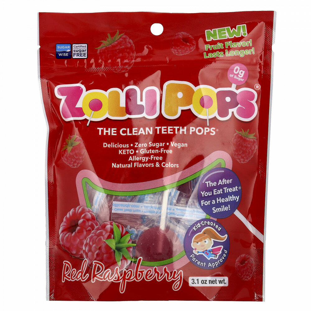 Zollipops, The Clean Teeth Pops, малина, 3,1 унции