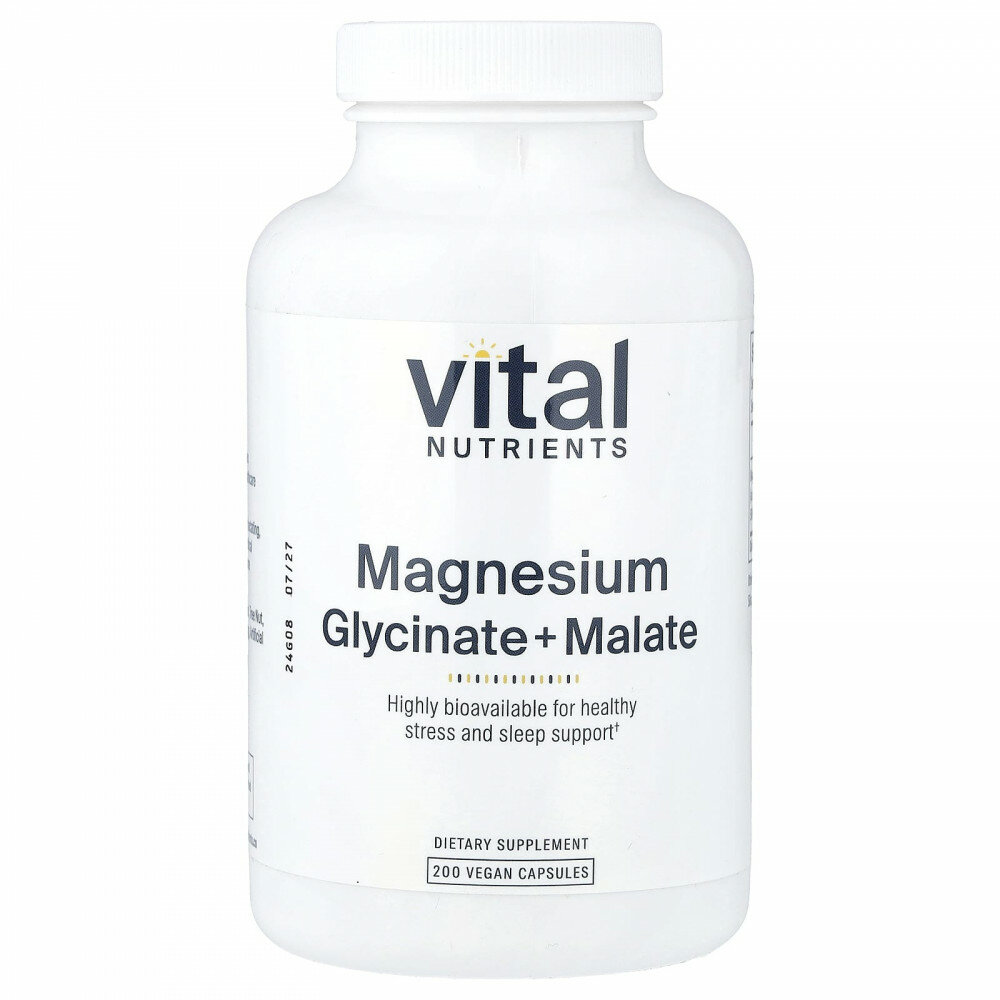 Vital Nutrients, Магний, глицинат + малат, 240 мг, 200 веганских капсул (120 мг на капсулу)