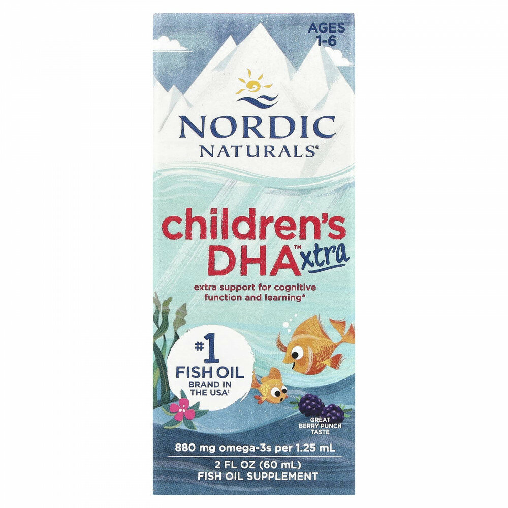 Nordic Naturals, Children's DHA Xtra, для детей возрастом 1–6 лет, вкус ягодного пунша, 880 мг, 60 мл (2 жидк. унции)