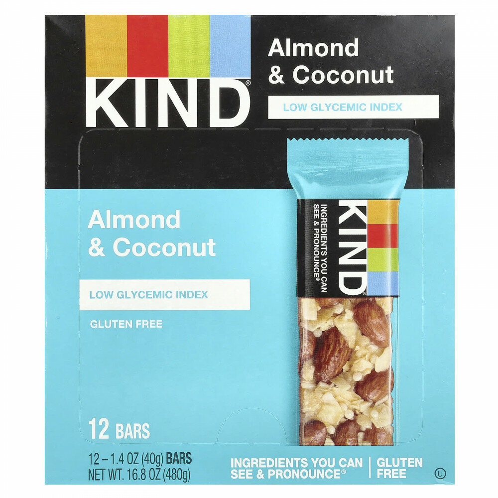 KIND Bars, Миндаль и кокос, 12 батончиков по 40 г (1,4 унции)