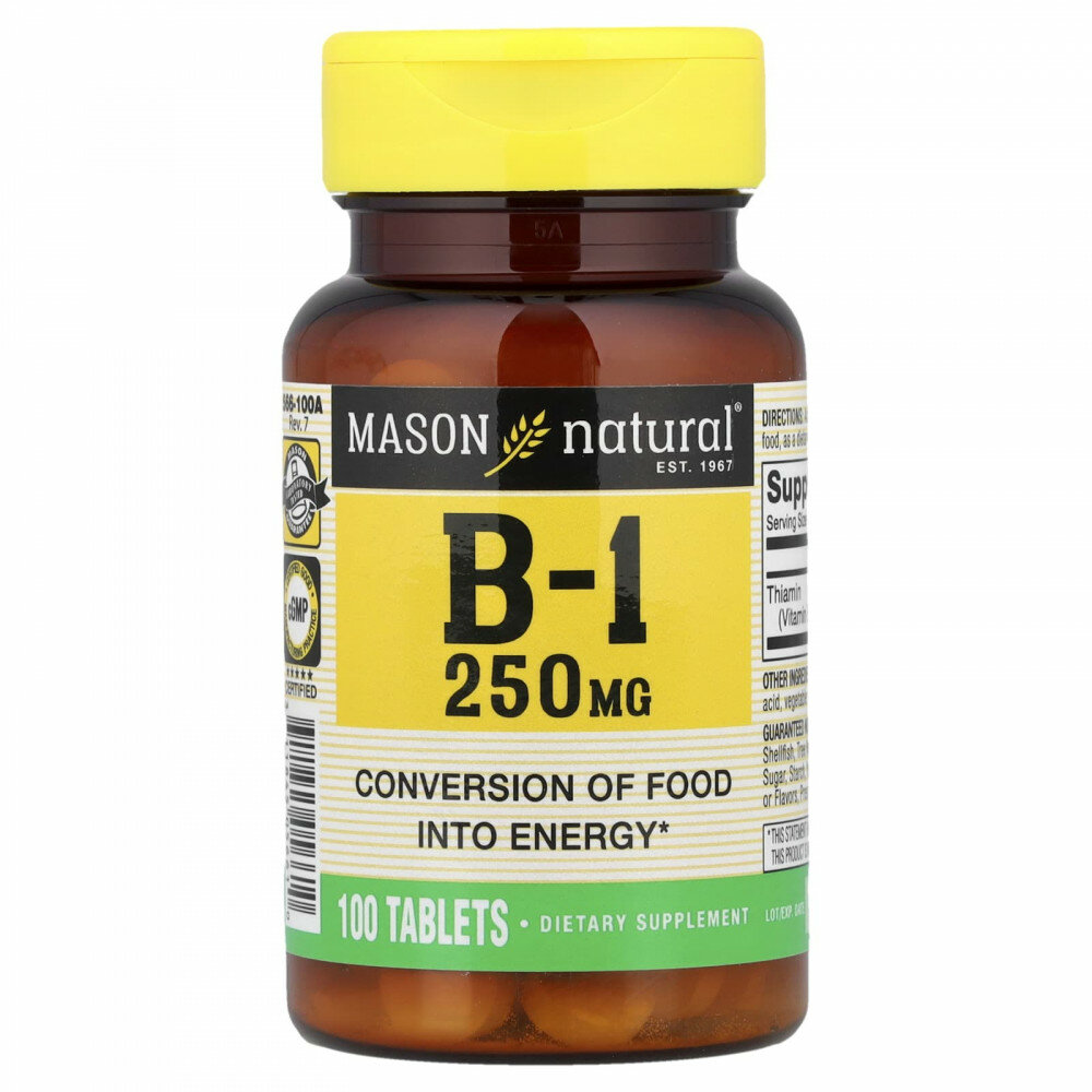 Mason Natural, витамин В1, 250 мг, 100 таблеток