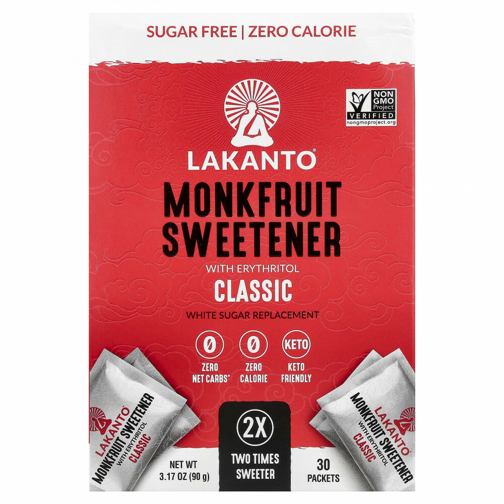 Lakanto, подсластитель из архата с эритритолом, классический, 30 пакетиков, 90 г (3,17 унции)