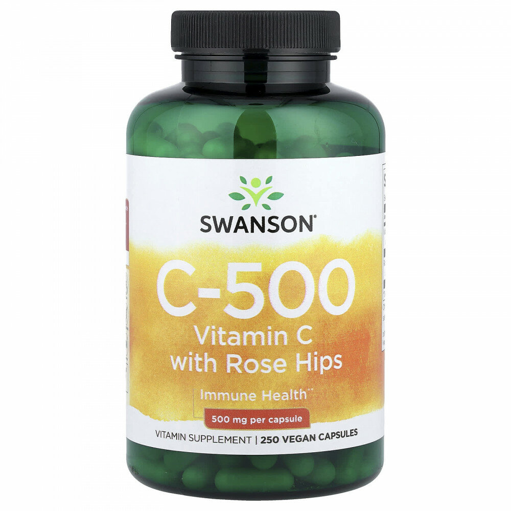 Swanson, C-500, витамин C с шиповником, 250 веганских капсул