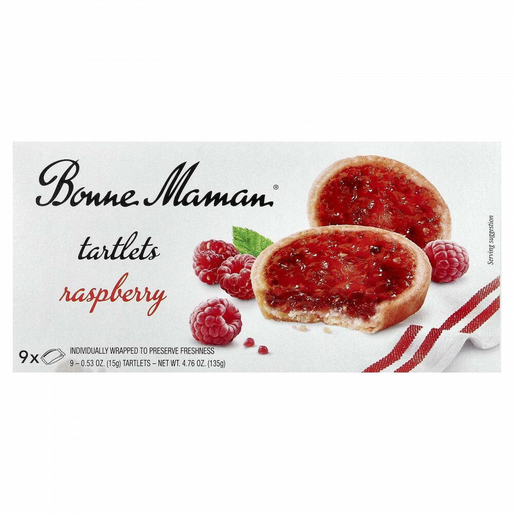 Bonne Maman, Тарталетки, малиновые, 9 тарталеток, по 15 г (0,53 унции)