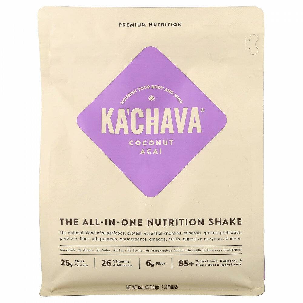 KaChava, универсальный питательный коктейль, кокос и асаи, 434 г (15,31 унции)